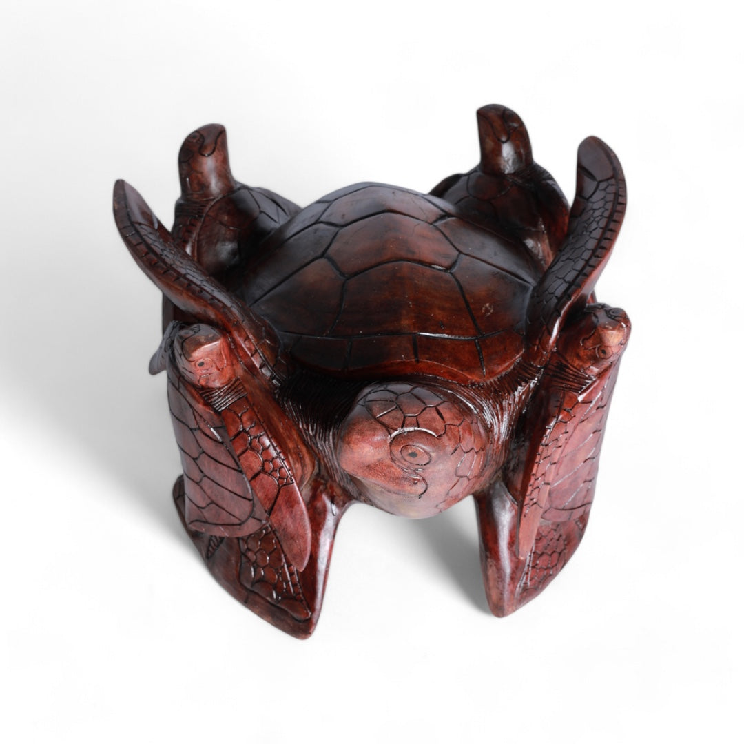 Handcrafted Wooden Table with Elegant Turtles Sculpture – Nature-Inspi ...